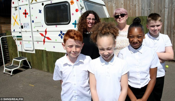 Touring caravan installation at primary school